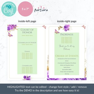 Quinceanera Program Butterfly Template, Purple Quince Party Programs ...