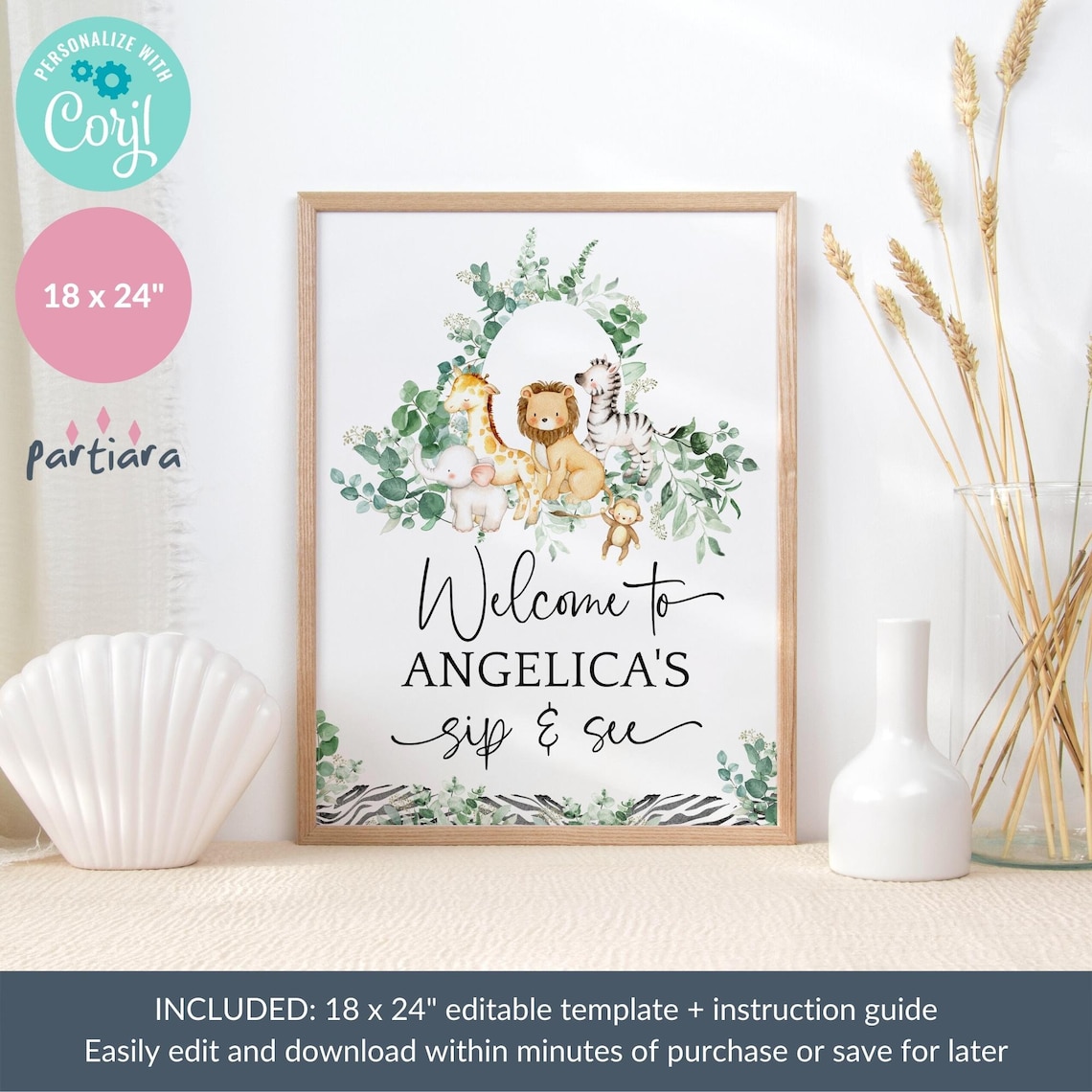 Safari Animals Baby Welcome Sign Printable Jungle Party New - Etsy