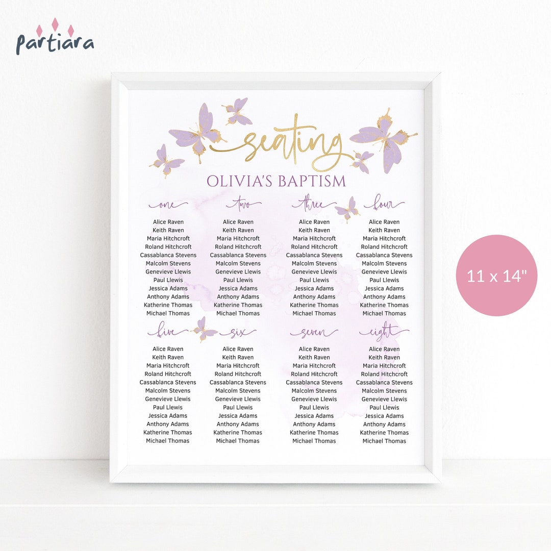 Butterfly Seating Chart, Birthday Party Table Seating Sign Printable ...