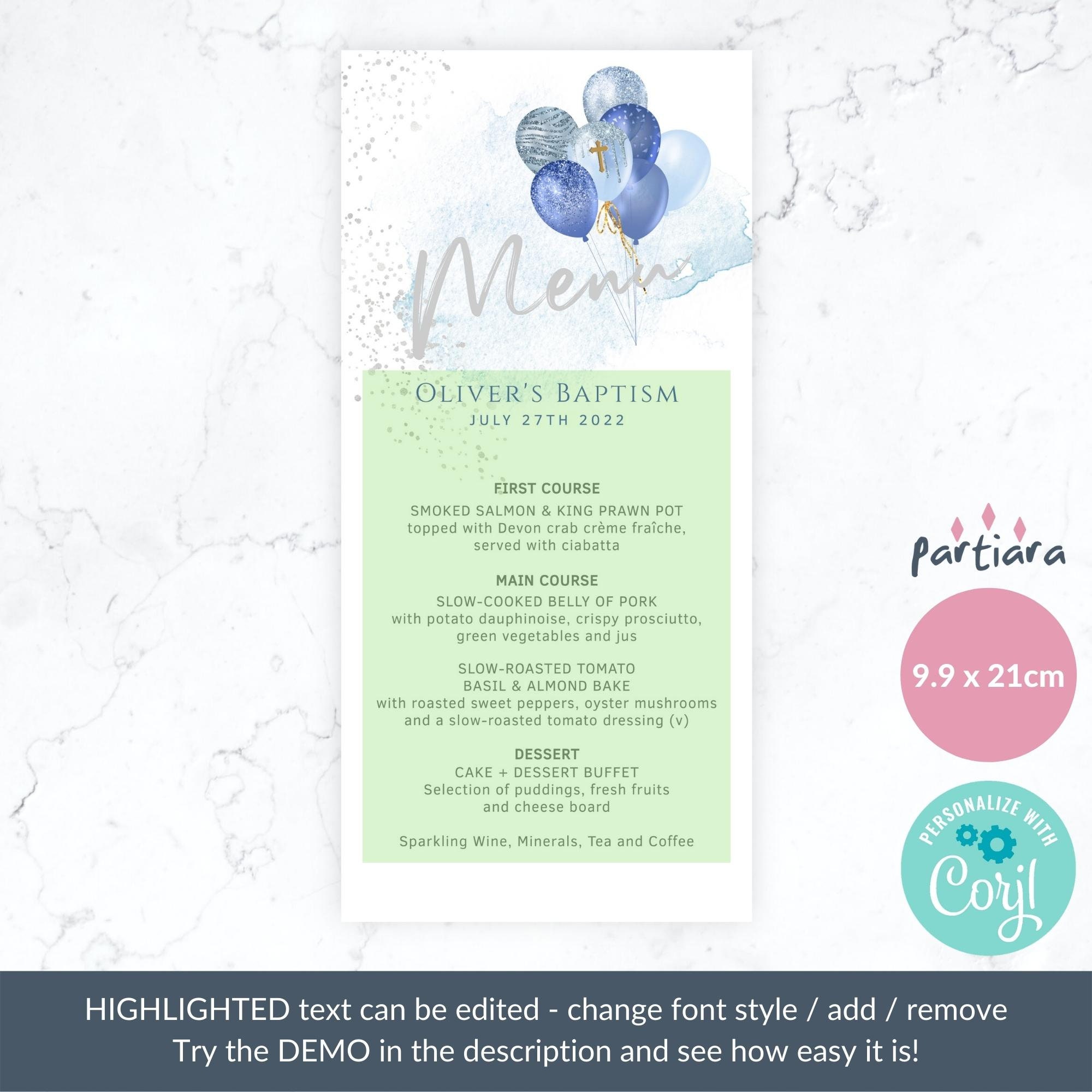 Boy Baptism Menu Card Template, Baby Christening Menus Printable, 1st ...