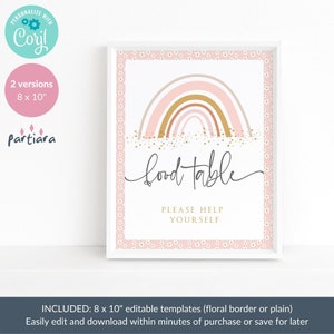 Boho Rainbow Food Table Sign Printable, Baby Shower Poster Decor ...