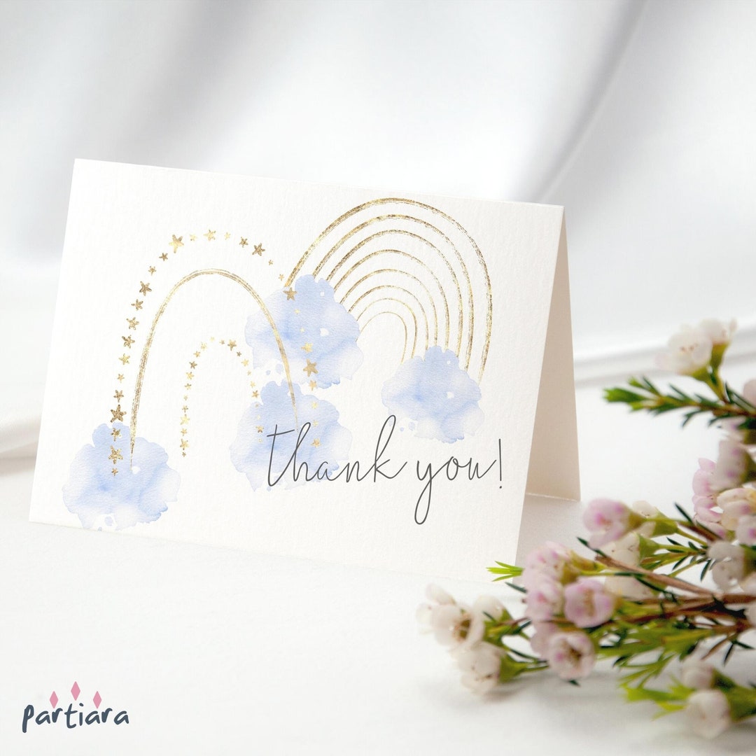 Bohemian Rainbow Thank You Card Boy Baby Shower Folding Thankyou ...