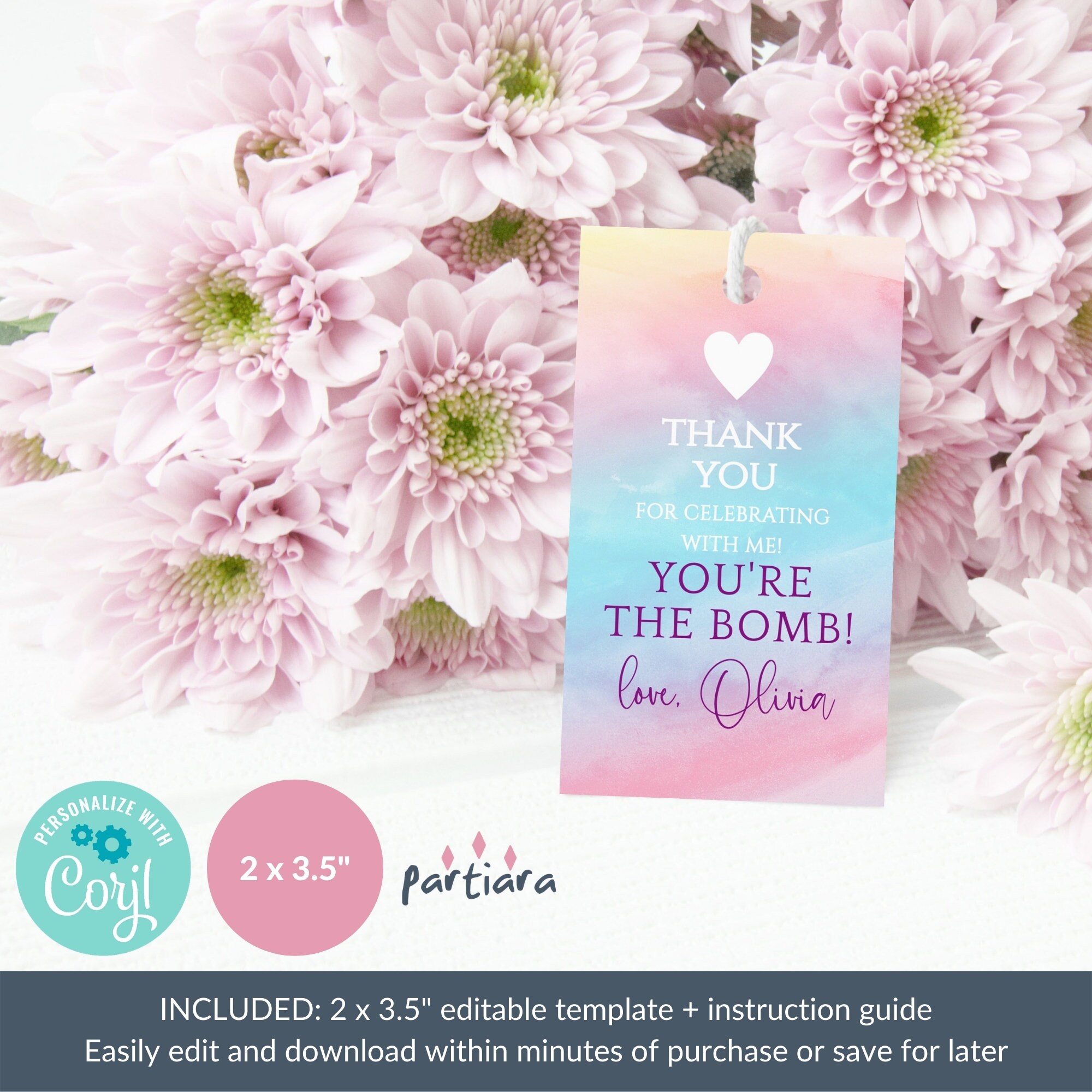 Rainbow Birthday Tags Editable Teen Girl's Party Favor | Etsy