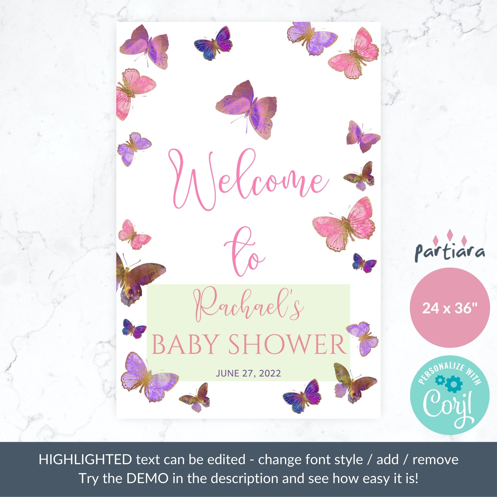 Butterfly Welcome Sign Girl Baby Shower Party Welcome Poster | Etsy