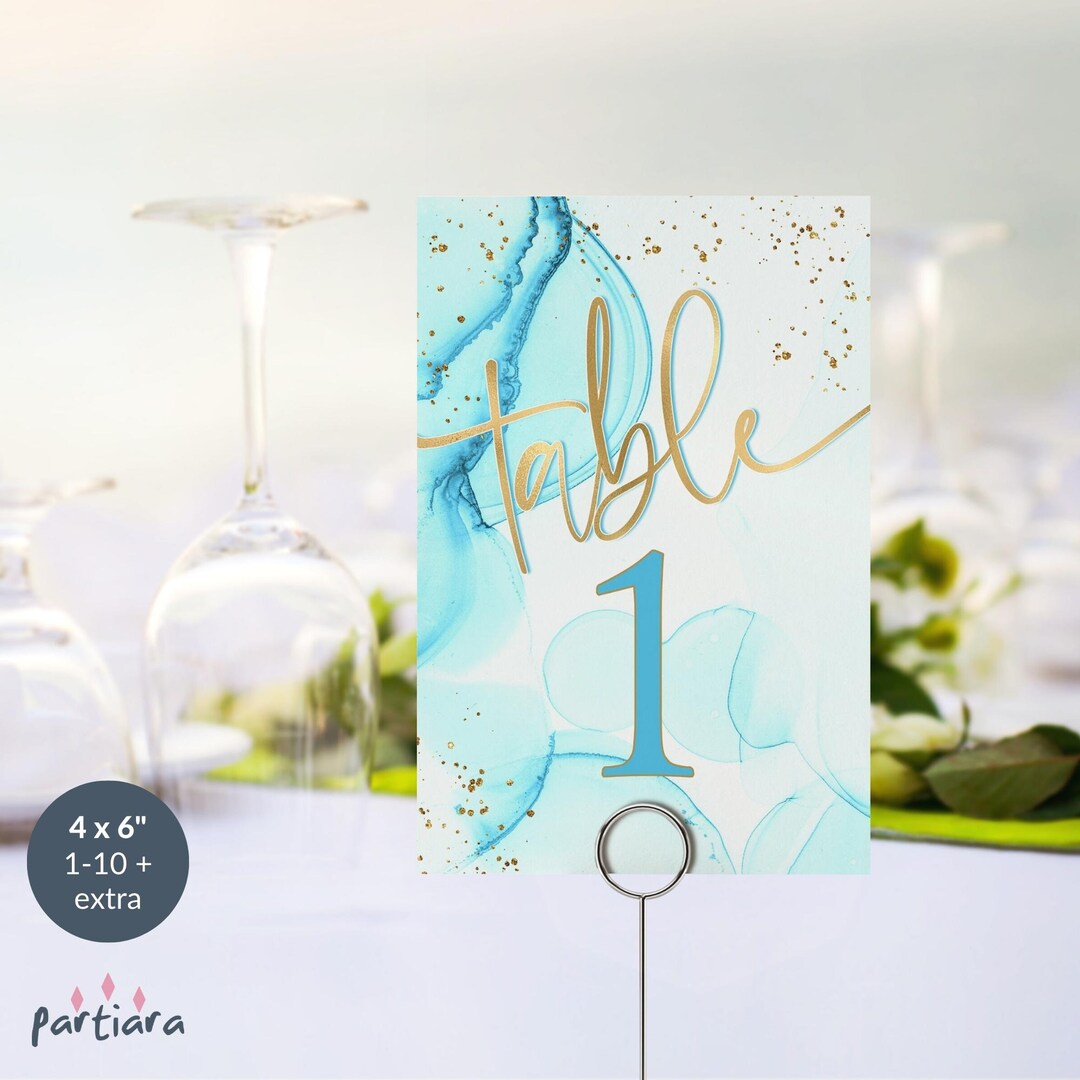 Sky Blue Table Number Cards Digital Download, Birthday Pool Party ...