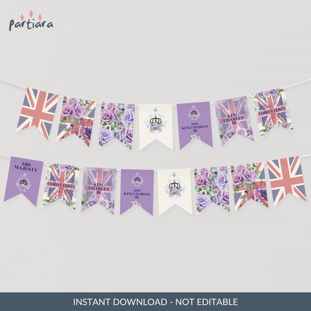 Kings Coronation Bunting Flags Instant Download DIY Printable Flag ...