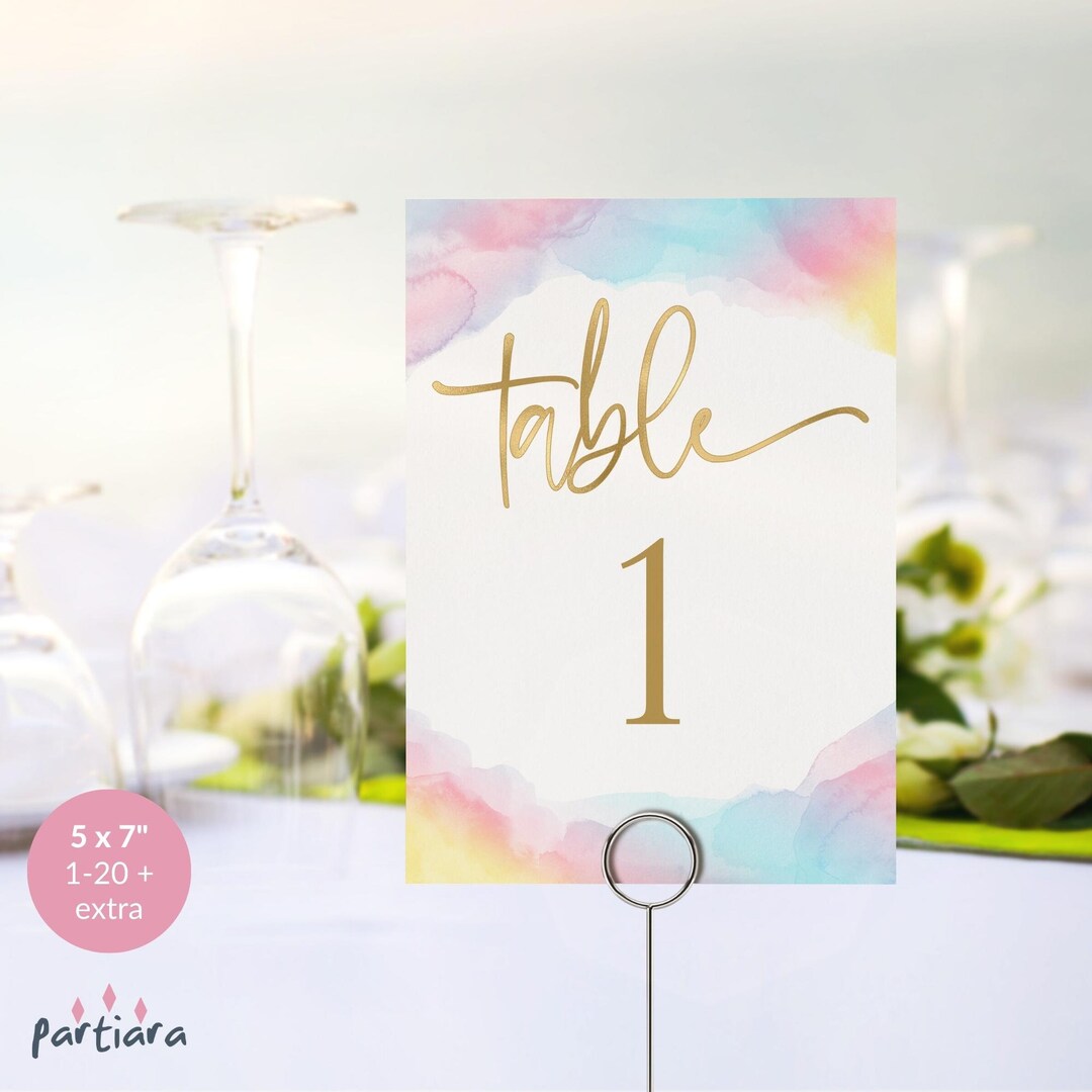 Rainbow Table Number Cards Printable Girls Birthday Party Tables Decor ...