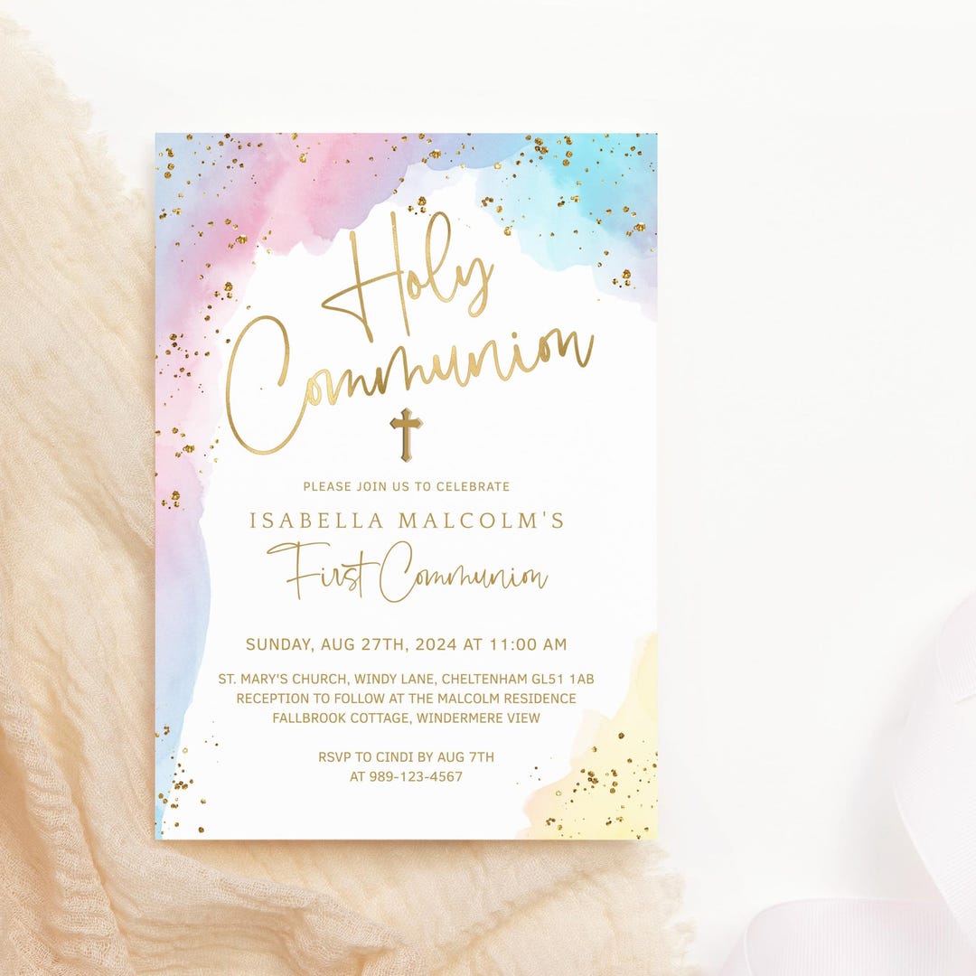 Holy Communion Invite for Girls: Rainbow Party Printable Editable ...