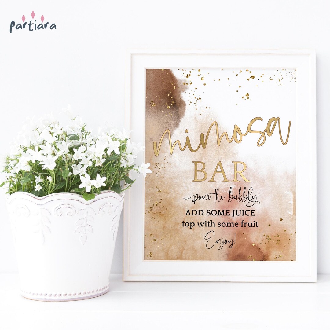 Editable Mimosa Bar Table Sign Brown and Gold Birthday Party Brunch and ...