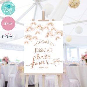 Baby Shower Sign Rainbow Welcome Party Poster Decoration Boho Girls 1st ...