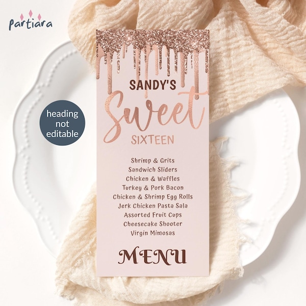 Sweet Sixteen Menus - Etsy