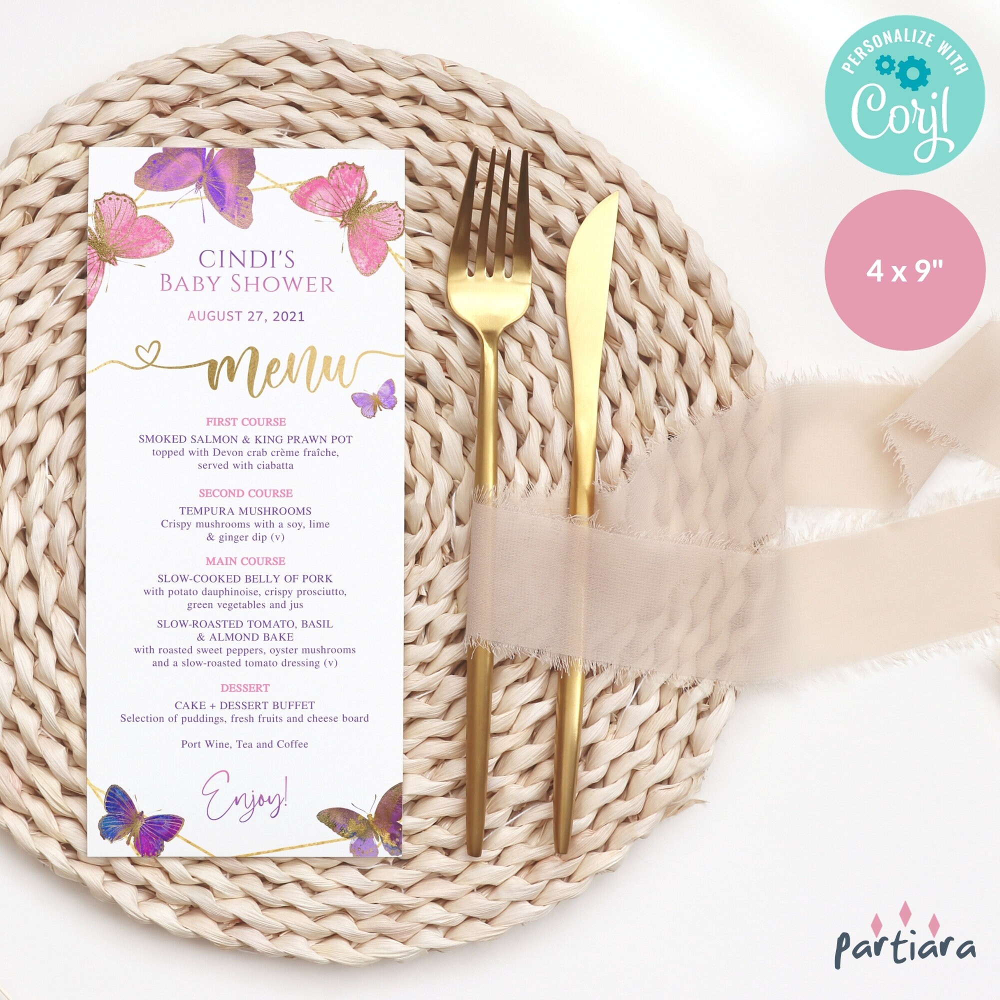 Butterflies Menu Card Editable Template Girl Baby Shower 1st | Etsy