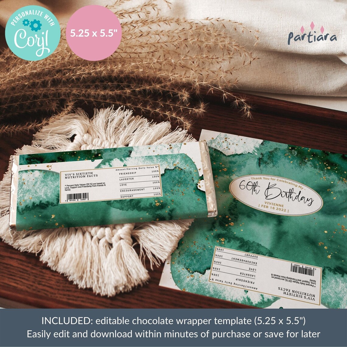 Emerald Green Birthday Chocolate Wrapper Label Printable - Etsy