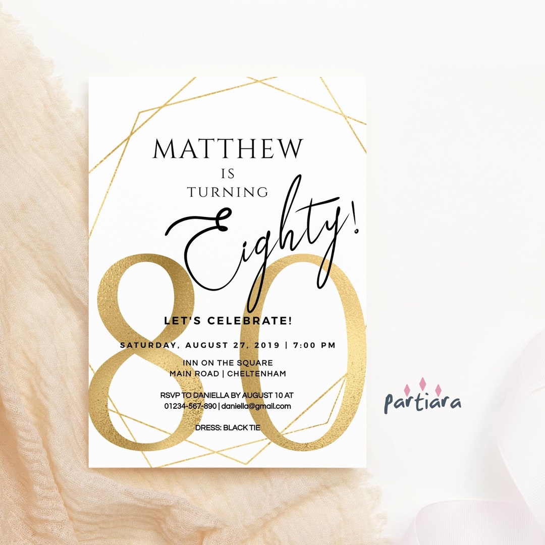 80th Birthday Invitation Printable Men's Eightieth Party Invite ...