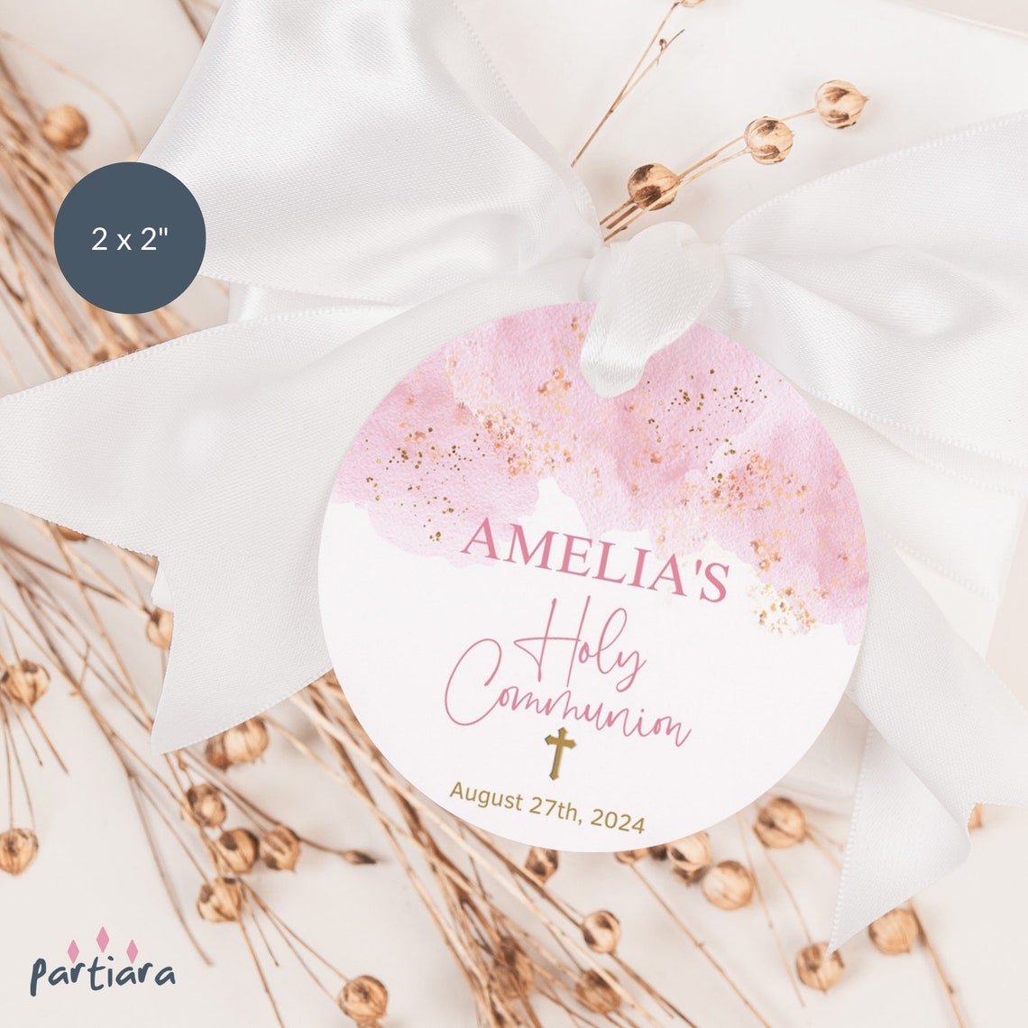 Holy Communion Tag Template for Girls: Pink Baptism or Christening ...