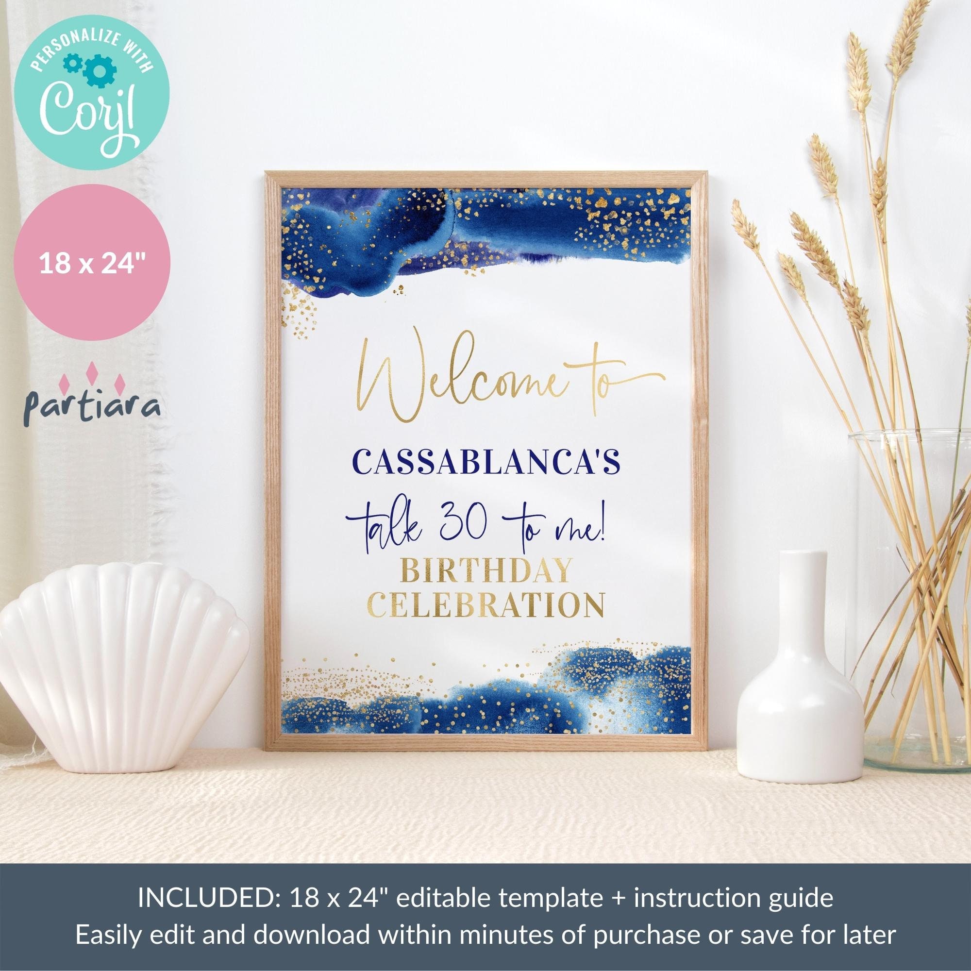 Adult Birthday Welcome Sign Editable Royal Blue and Gold - Etsy