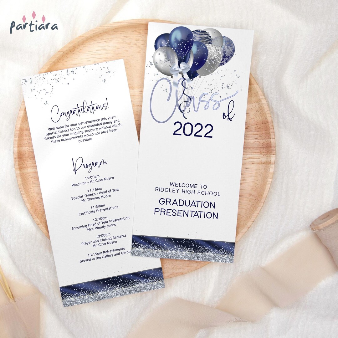 Blue Silver Class of 2022 Graduation Program Welcome Card - Etsy UK
