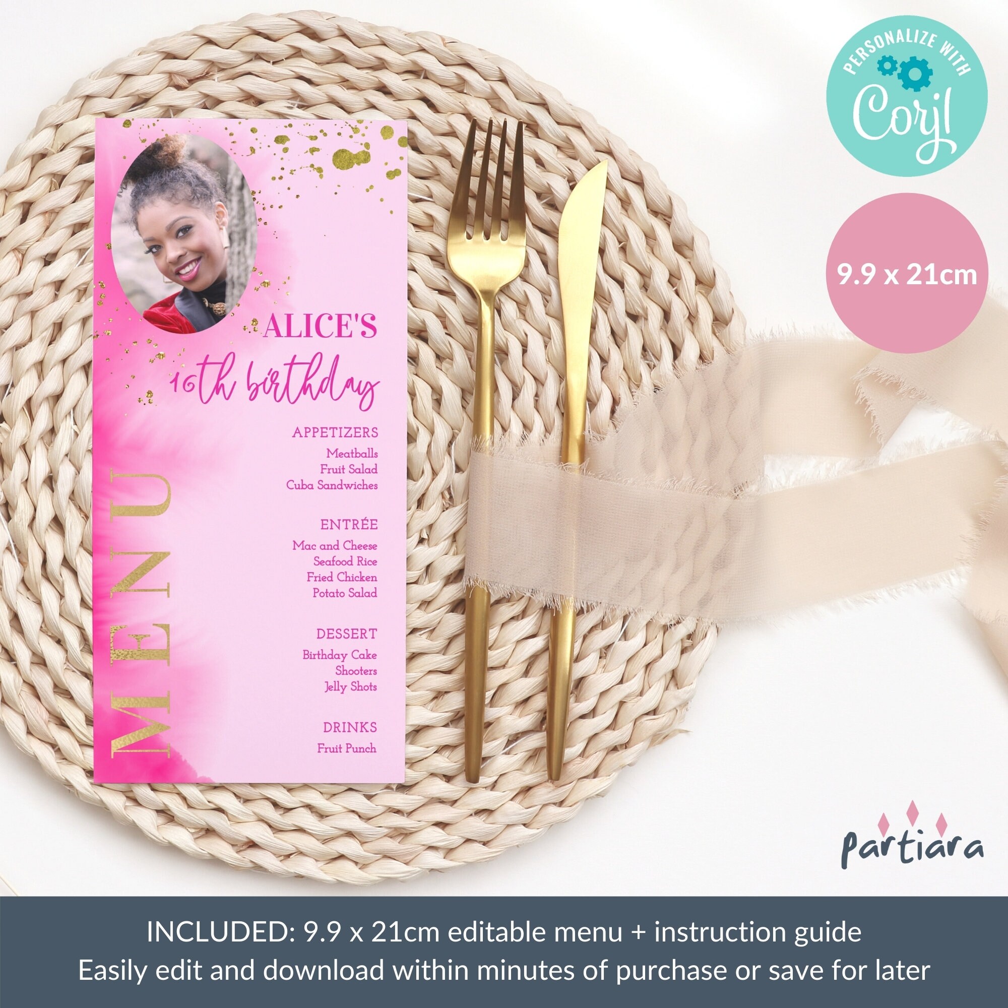 Editable Hot Pink Photo Menu Card Teen Girls Brunch or Dinner - Etsy