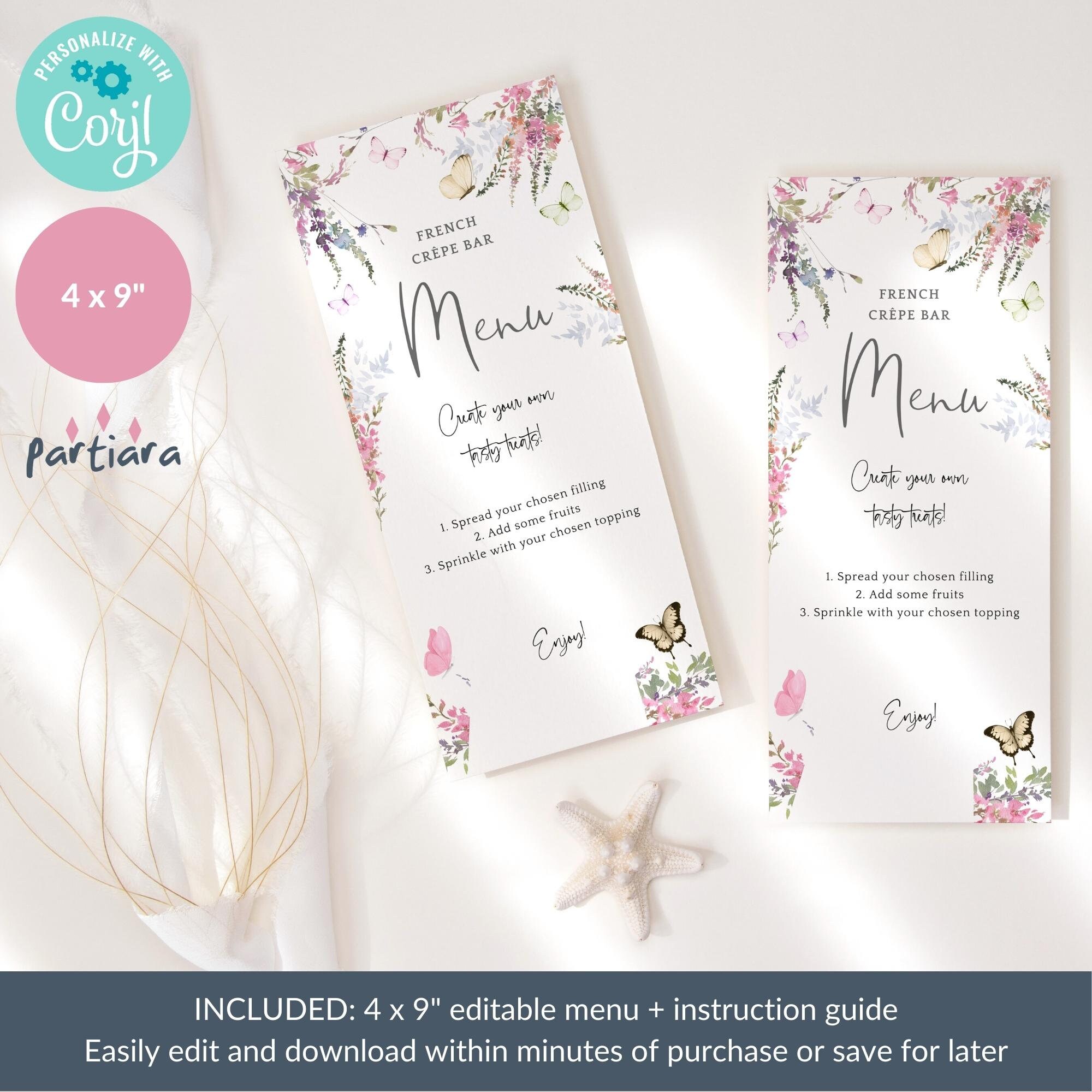 Wildflower Butterfly Menu Bridal Shower Butterflies Brunch - Etsy
