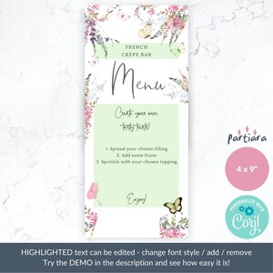 Wildflower Butterfly Menu Bridal Shower Butterflies Brunch Ladies Menus ...