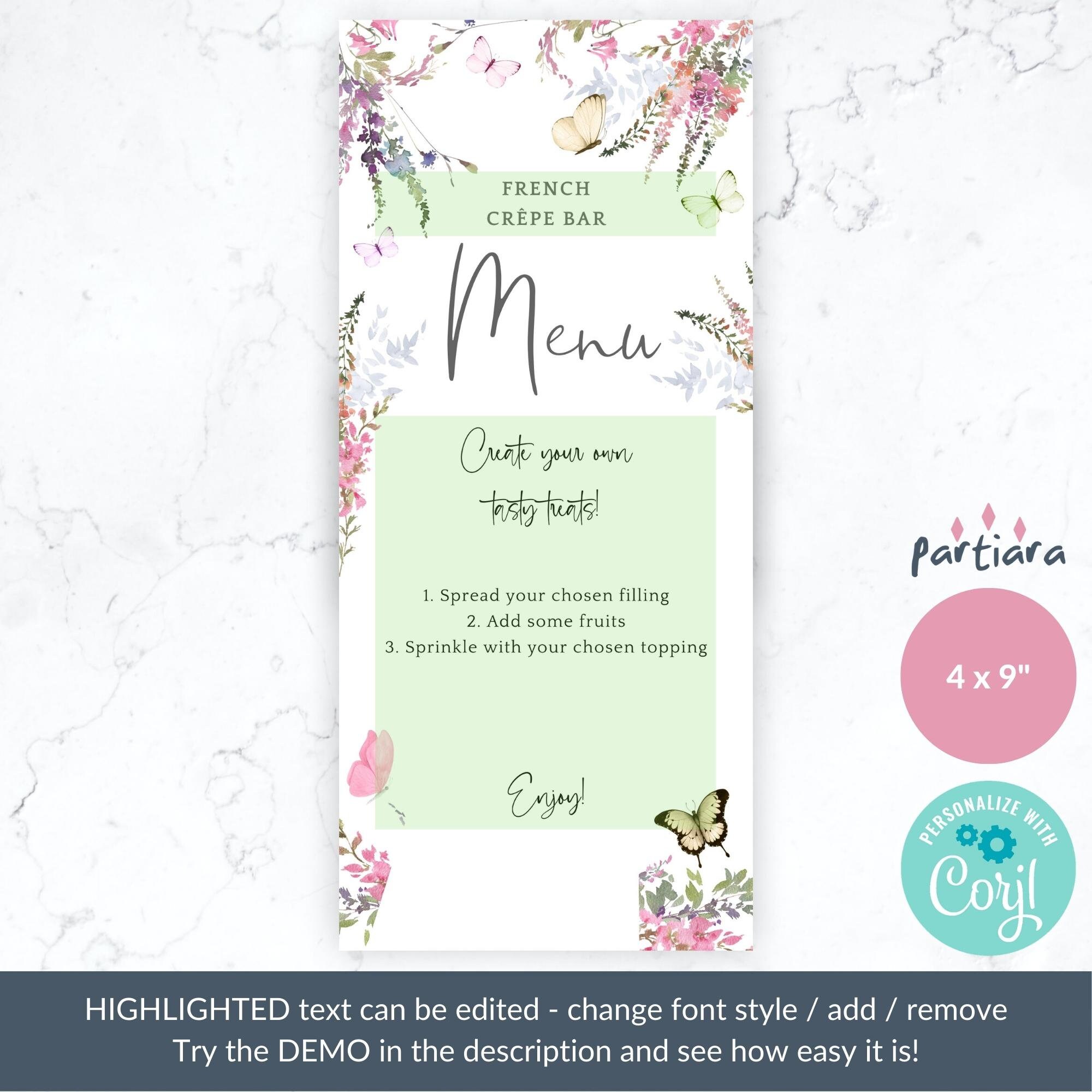 Wildflower Butterfly Menu Bridal Shower Butterflies Brunch - Etsy