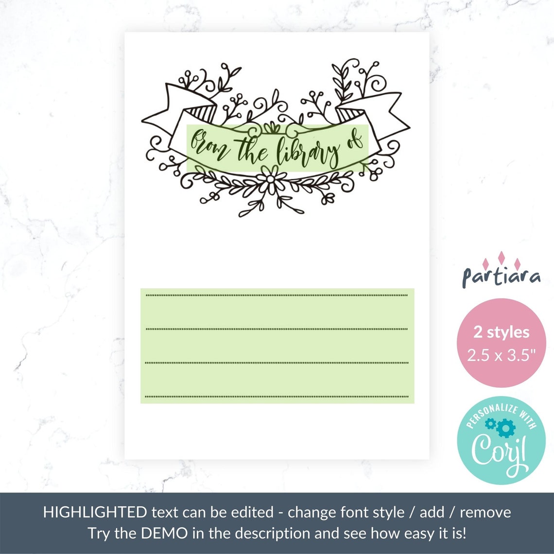 Library Book Plate Labels Editable Printable Bookplate Stickers ...