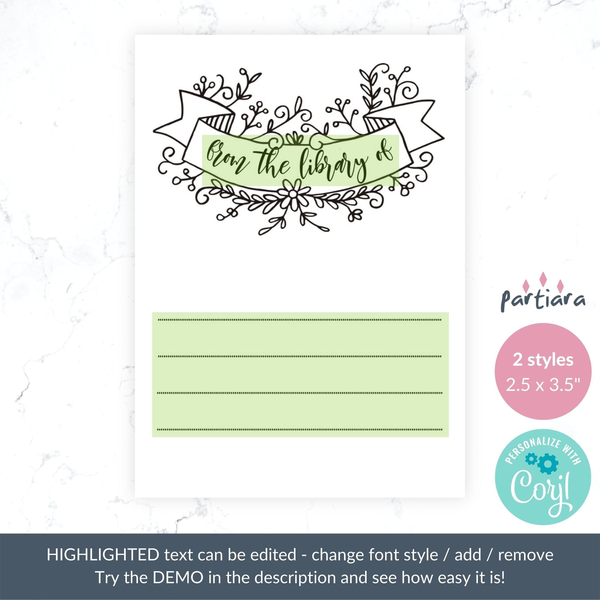 Library Book Plate Labels Editable Printable Bookplate Stickers ...