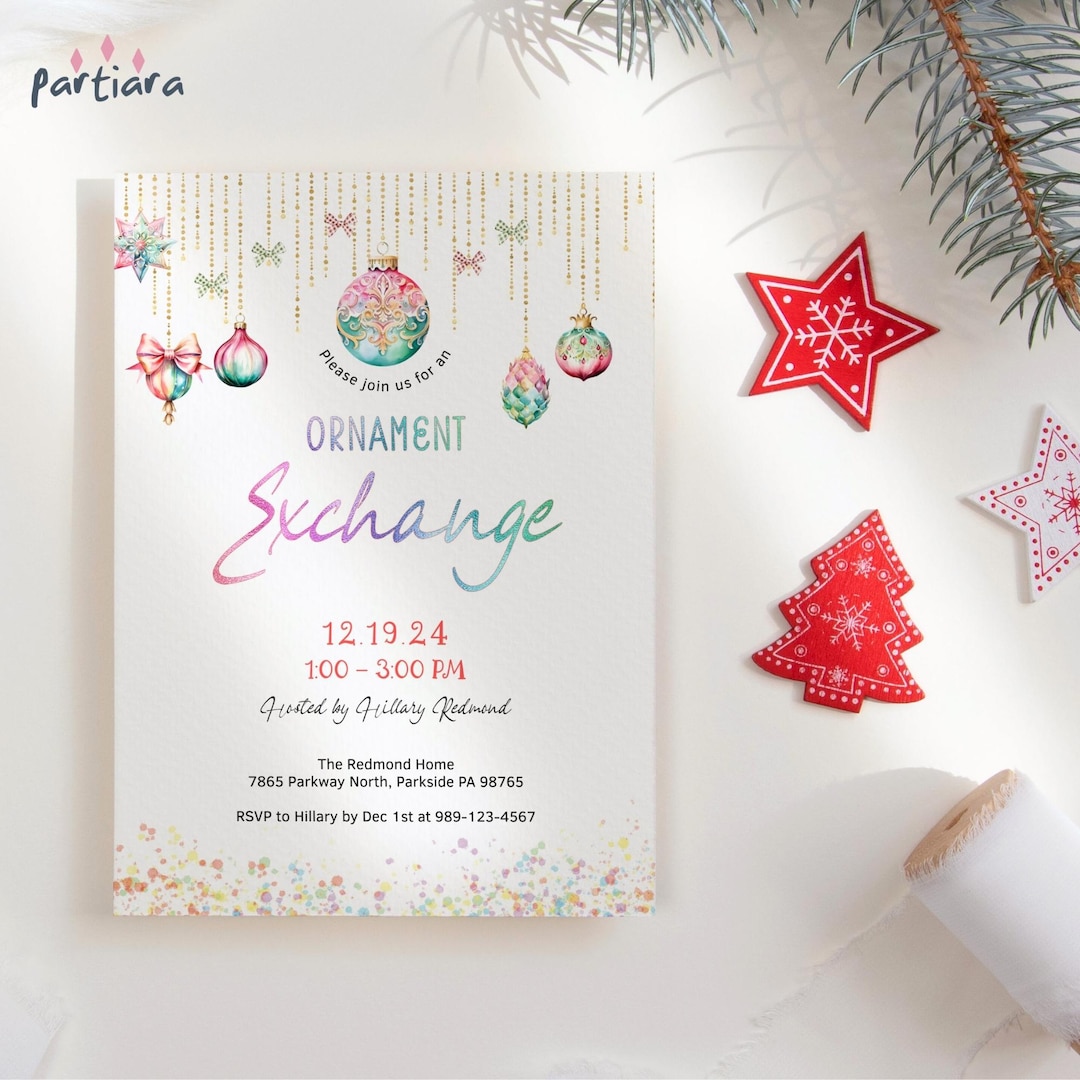 Invitation Ornament Exchange, Christmas Ornaments Swap Party Invite ...