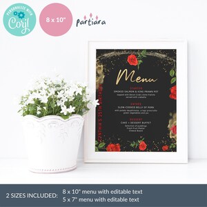 Anniversary Menu Card Red Roses Birthday Menus Black and Gold - Etsy