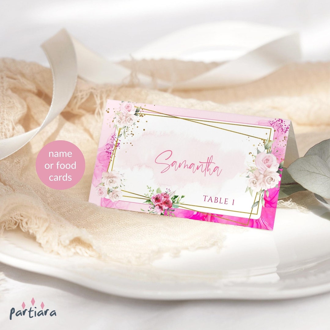 All Pink Party Name Place Cards Ladies Birthday Dinner Party Seating ...
