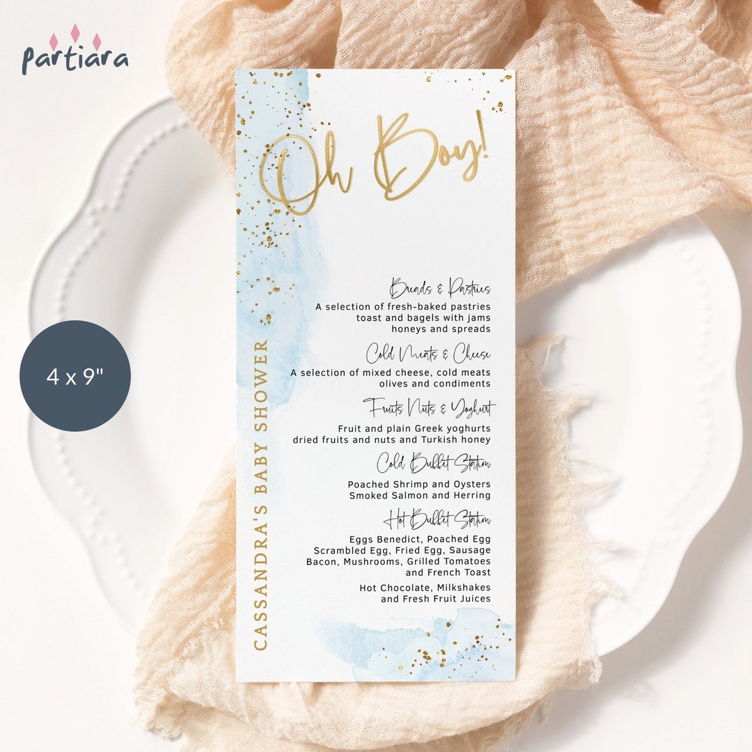 Baby Shower Menu Template, Boy Baby Sprinkle Party Table Menus ...