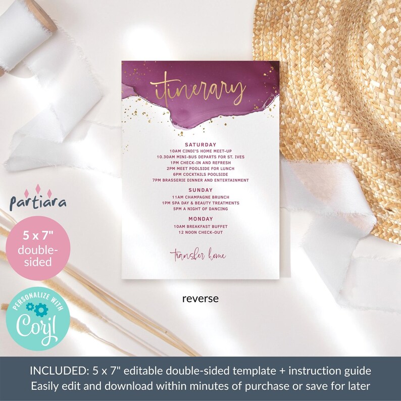 40th Birthday Invitation Itinerary Template for Men or Ladies: Maroon ...