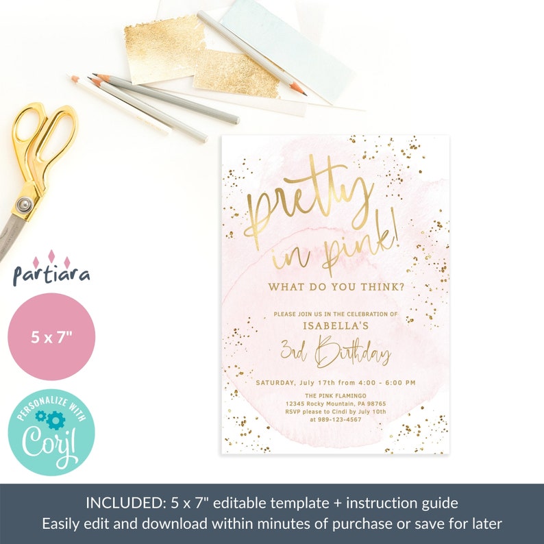 Pretty in Pink Invite, Girls Birthday Party Printable Invitations ...