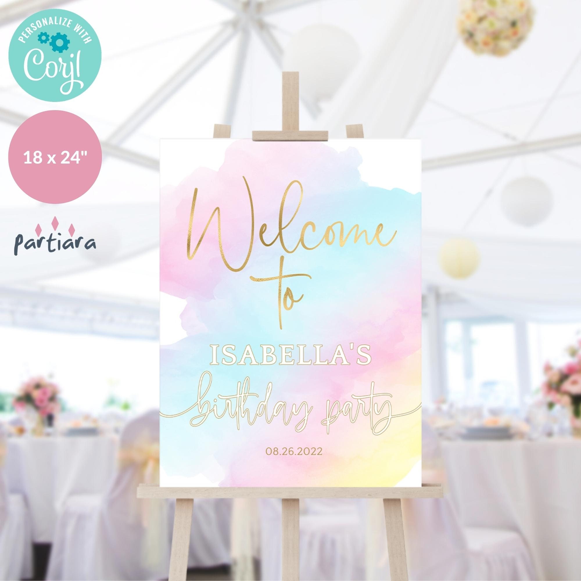 Pastel Rainbow Birthday Welcome Sign Printable Baby Girl's 1st Party ...