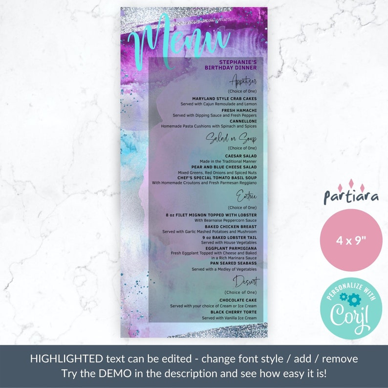 Mermaid Birthday Party Menus Printable Bridal Shower Mermaids - Etsy