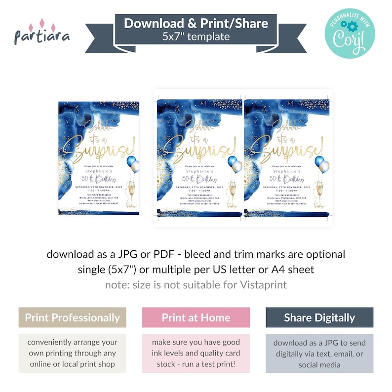 Surprise Birthday Invitation Template for Men or Ladies: Navy Blue ...