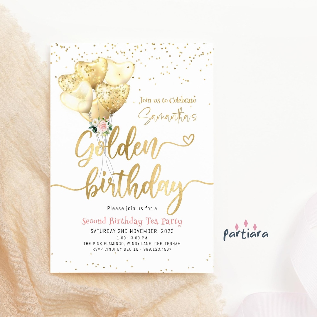 Golden Birthday Invite Printable Girl's 1st Lucky Party Invitation ...