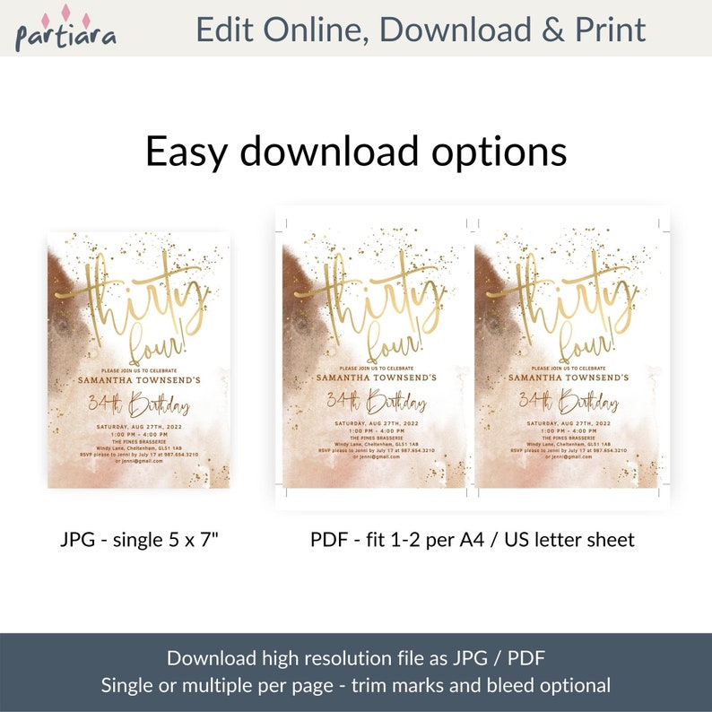 Editable 34th Birthday Invite Brown and Gold Melanin Brunch - Etsy