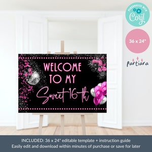 Disco Party Welcome Sign, Teen Girls Birthday Dance Party Welcome Board ...