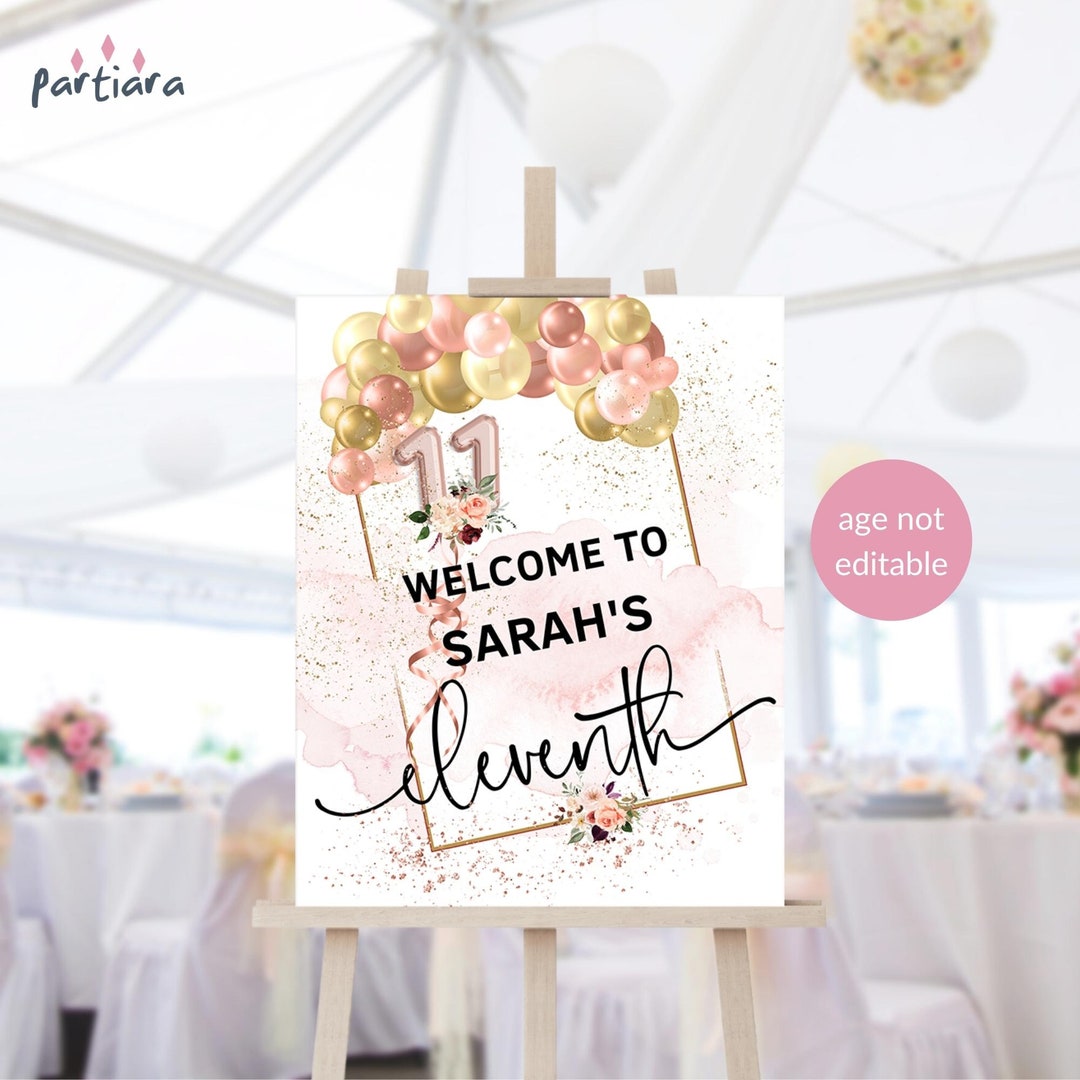 11th Birthday Sign Girls Welcome Party Poster Decoration Rose - Etsy