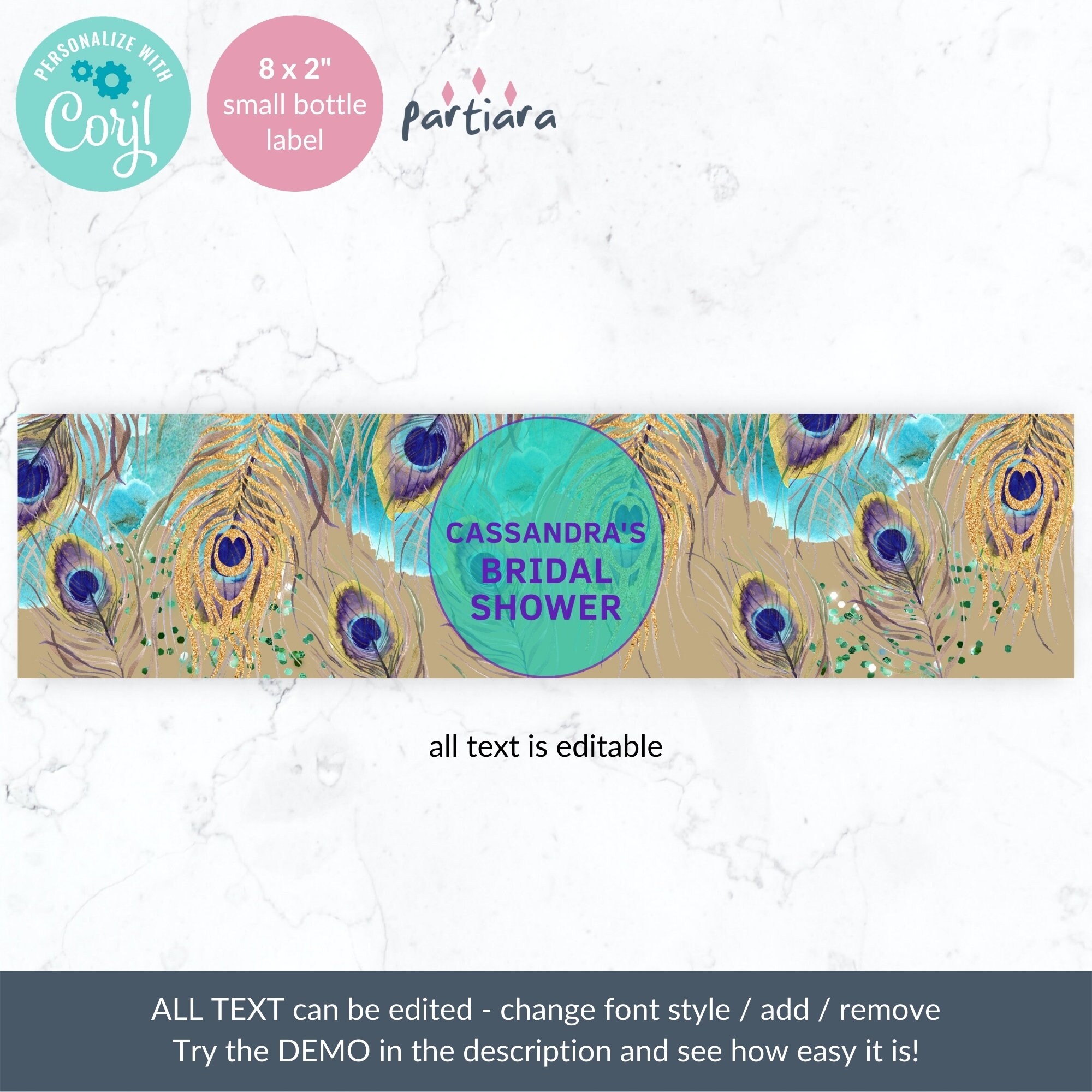 Peacock Party Favors Water Bottle Label Bridal Shower Birthday Brunch ...