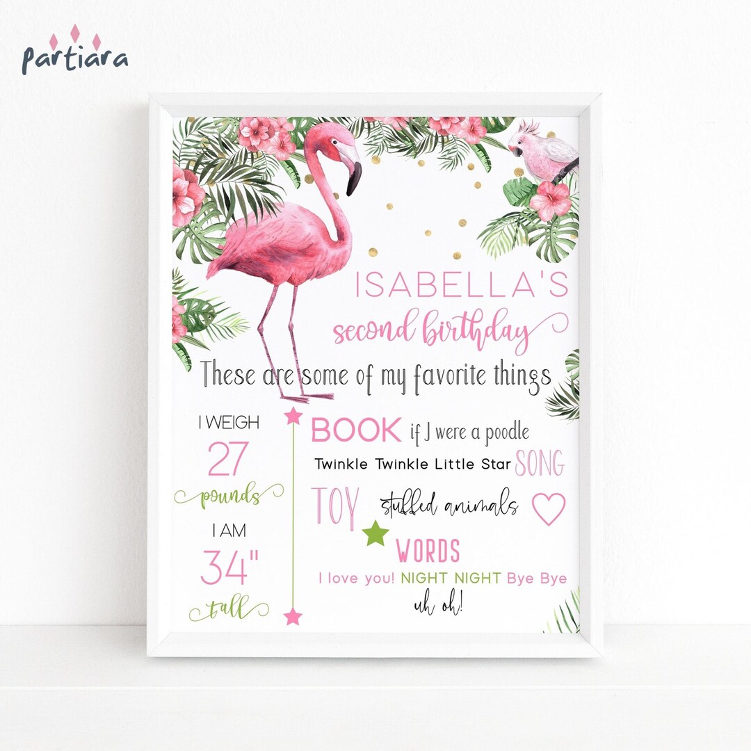 Girl Birthday Favorite Things Milestone Sign Printable Flamingo ...