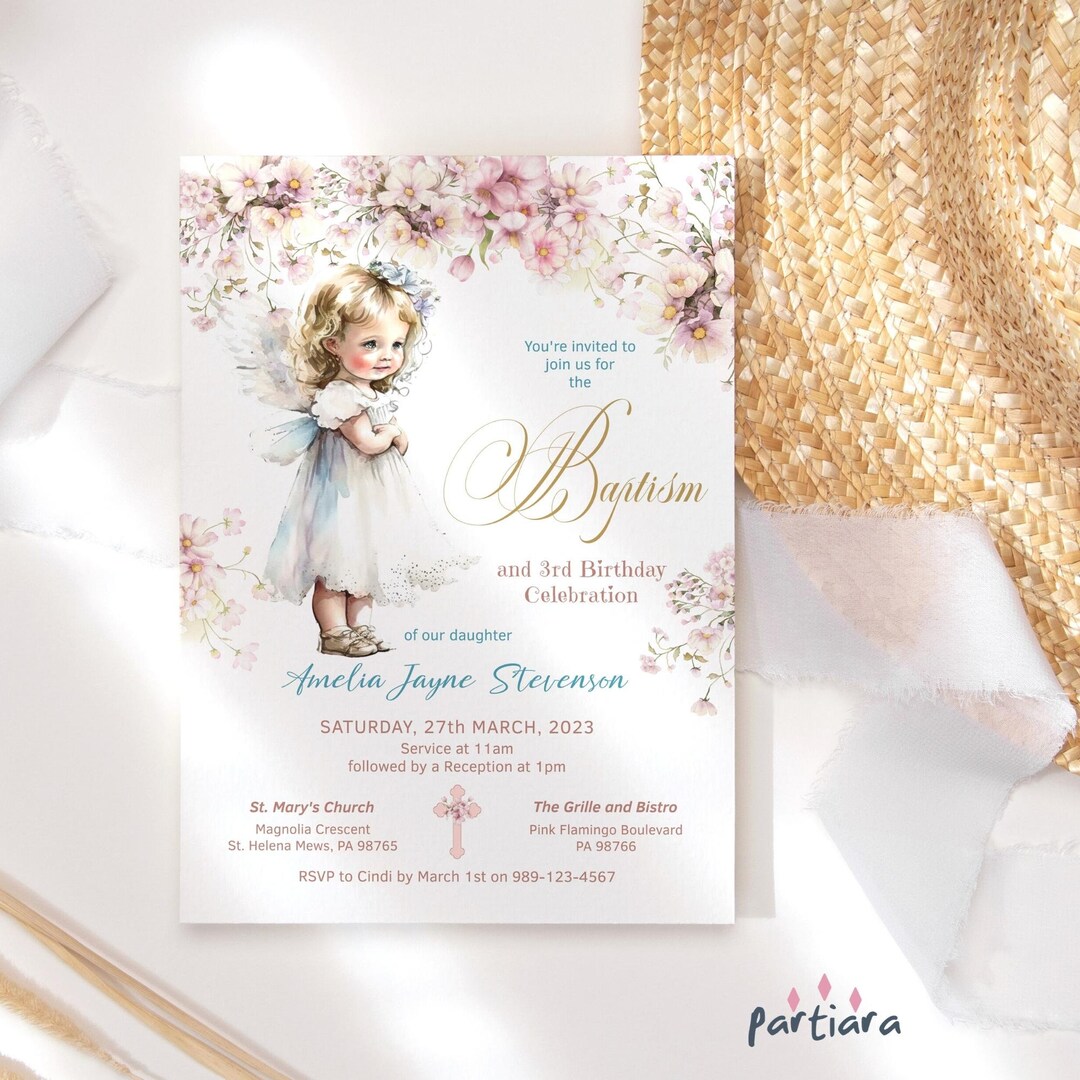Editable Baptism Invite Girl, Little Angel Baptism Invitation Template ...