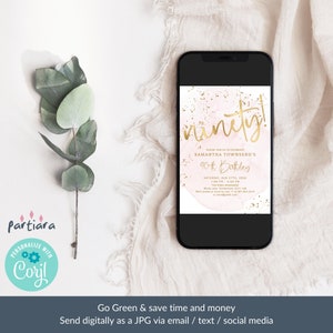 Editable 90th Birthday Invitation, Ladies Pink Gold Surprise Party ...