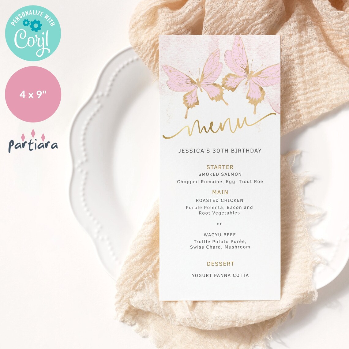 Butterflies Menu Card Editable Slim Party Table Menus Girl - Etsy