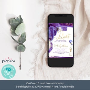 Purple Gold Birthday Invitation Ladies Let's Celebrate Printable Party ...