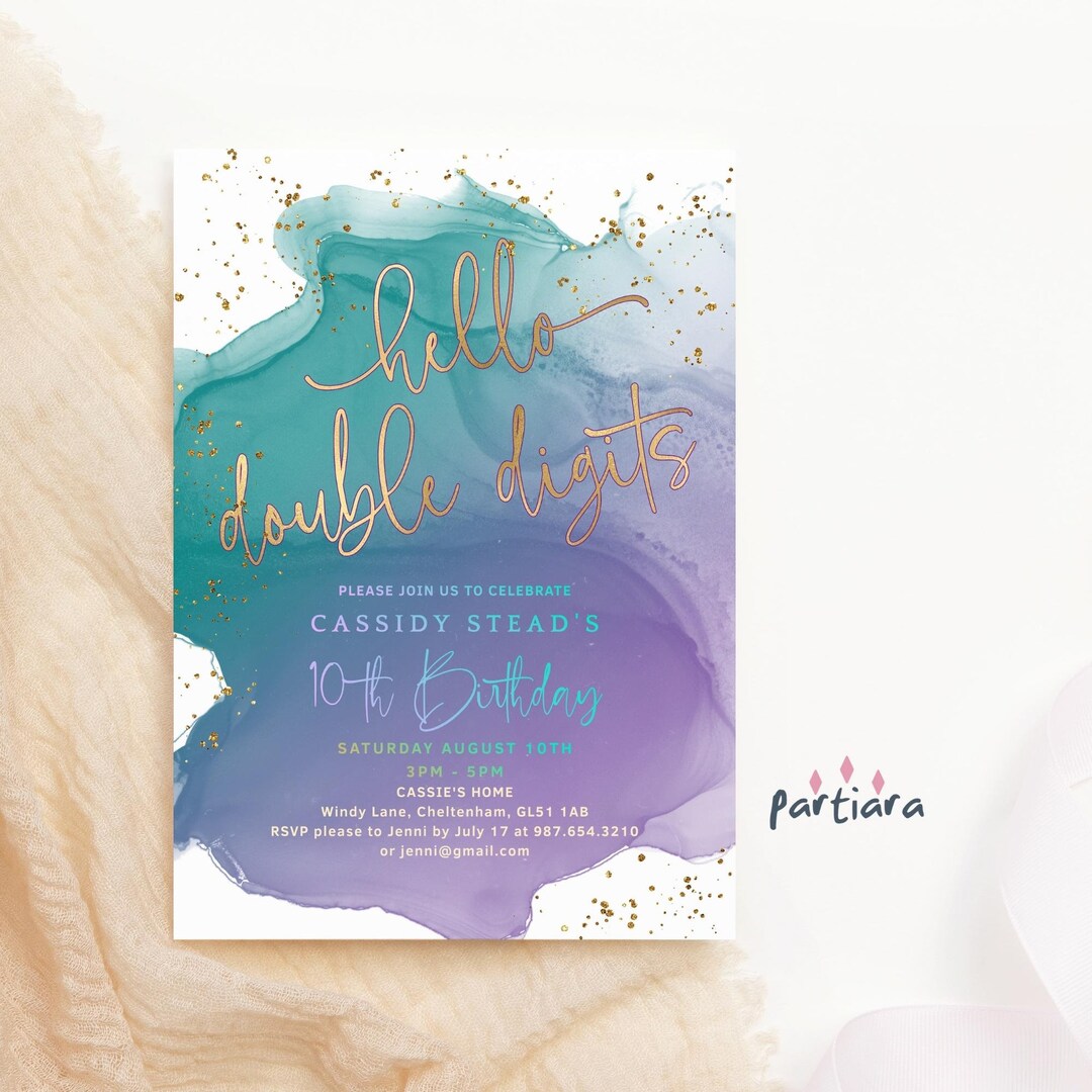 Hello Double Digits Invite Girls 10th Birthday Party Invitations ...