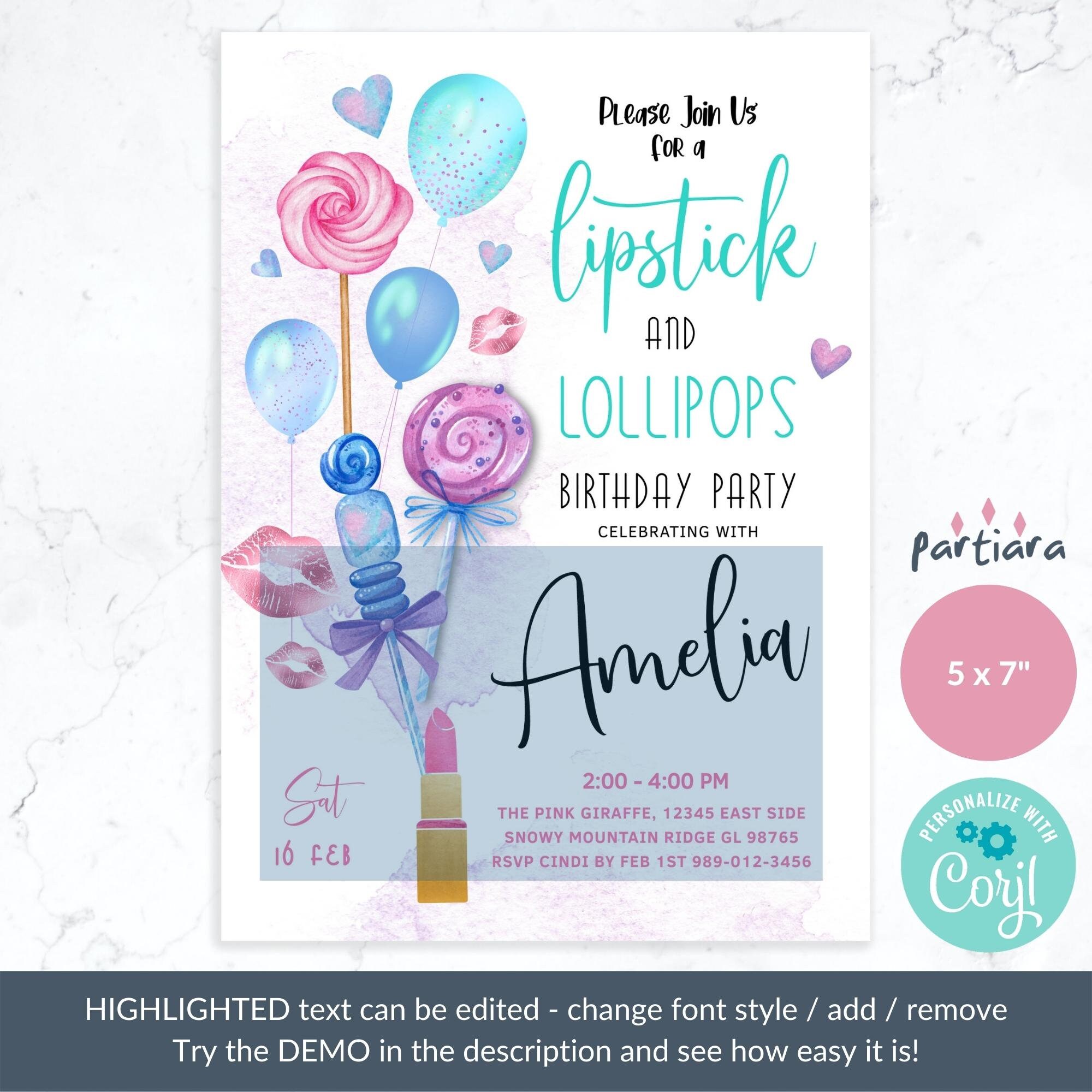 Pamper Birthday Party Invitation Girl Printable Candy Lipstick - Etsy