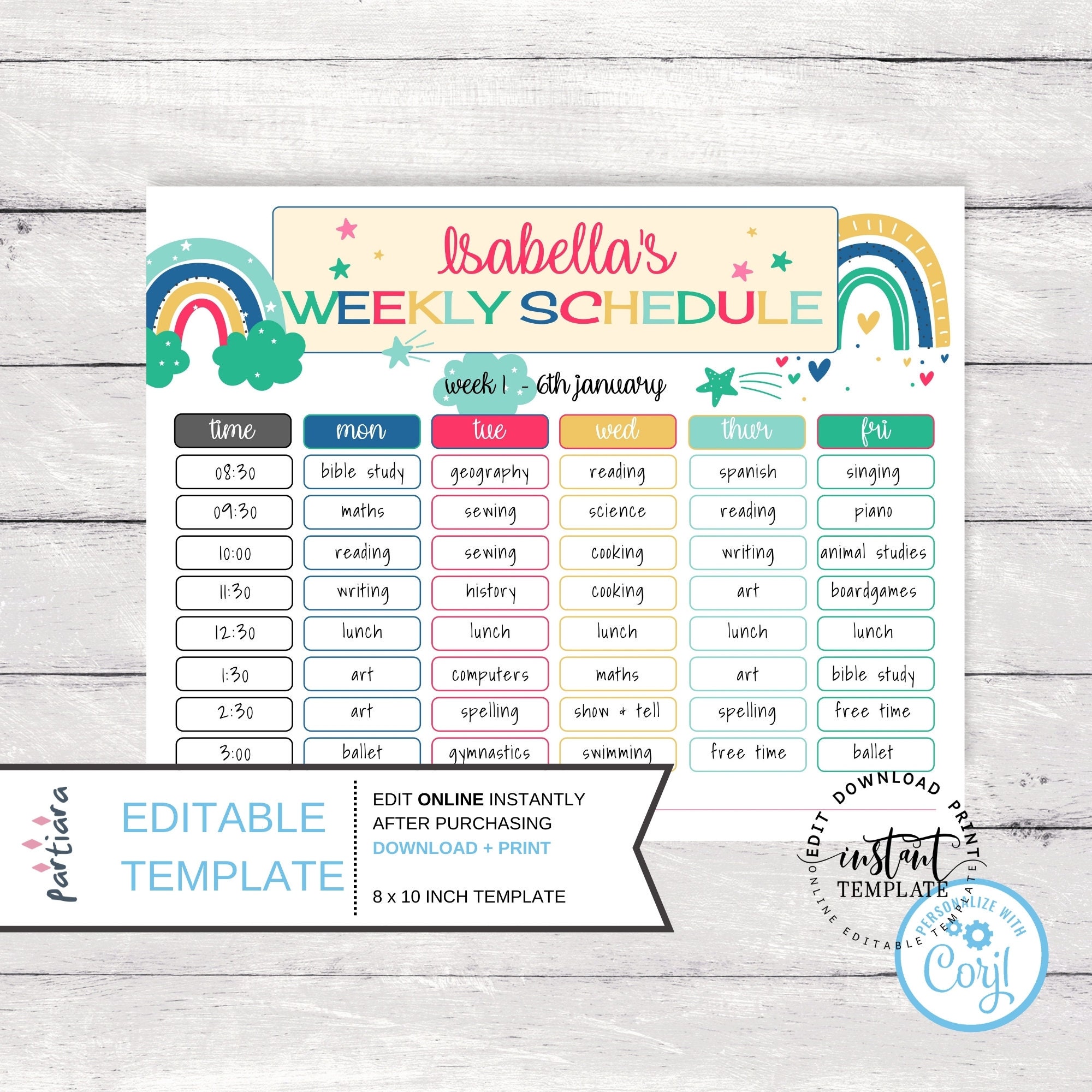Editable Kids Weekly Planner Home School Kids Weekly | Etsy