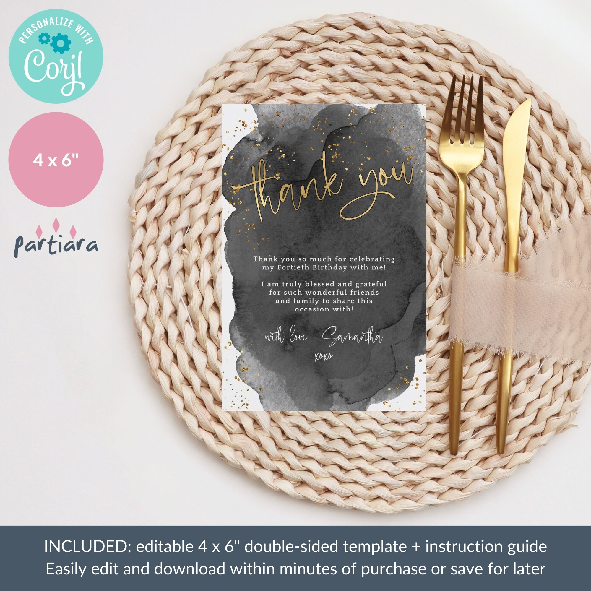 Birthday Program Template With Thank You Card, Mens Black Gold Dinner ...